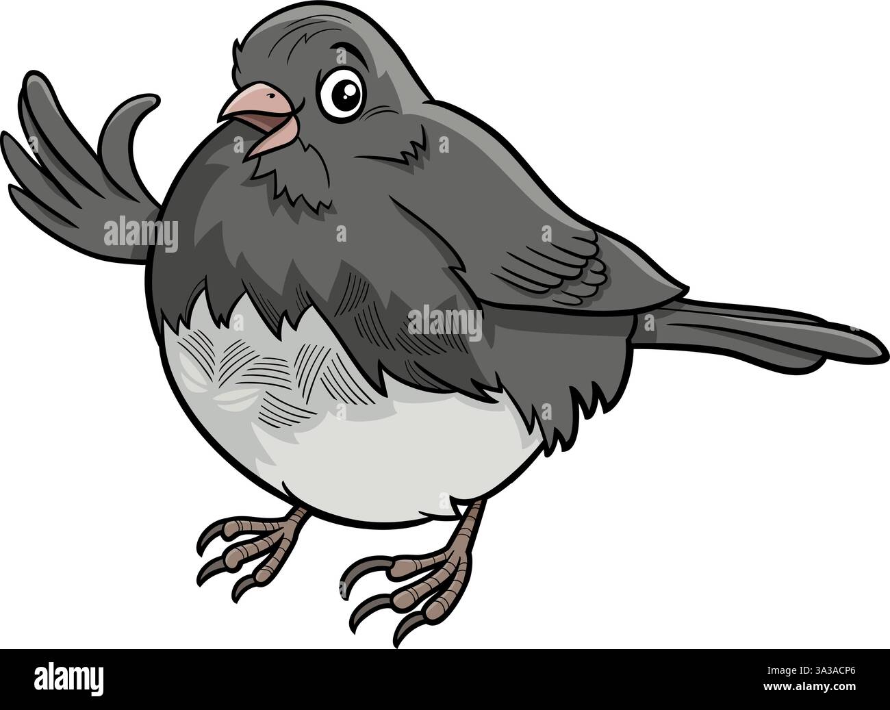Cartoon illustration of funny junco bird animal character waving its ...