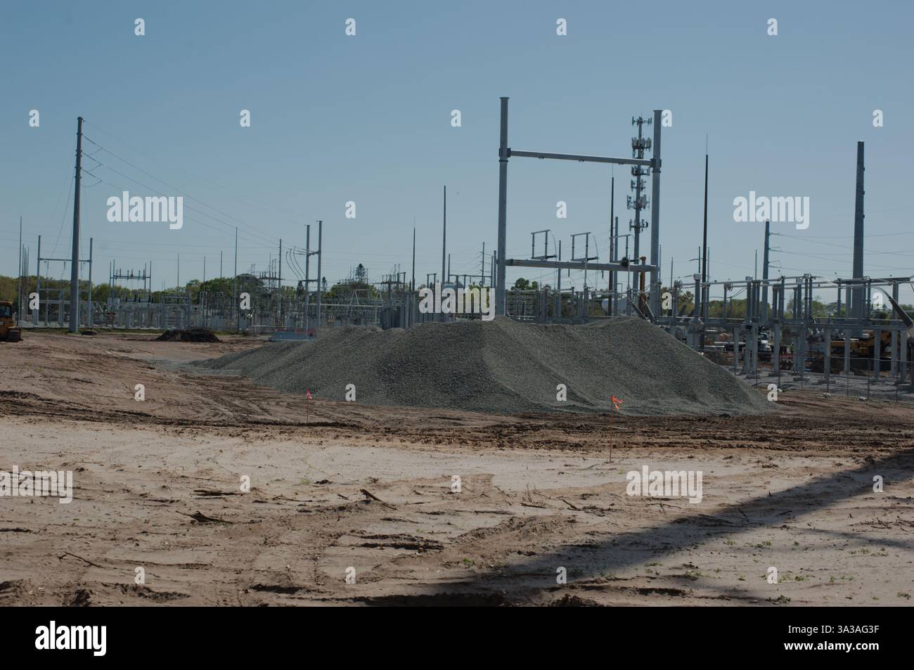 Substation during its construction phase with exposed metal framework ...