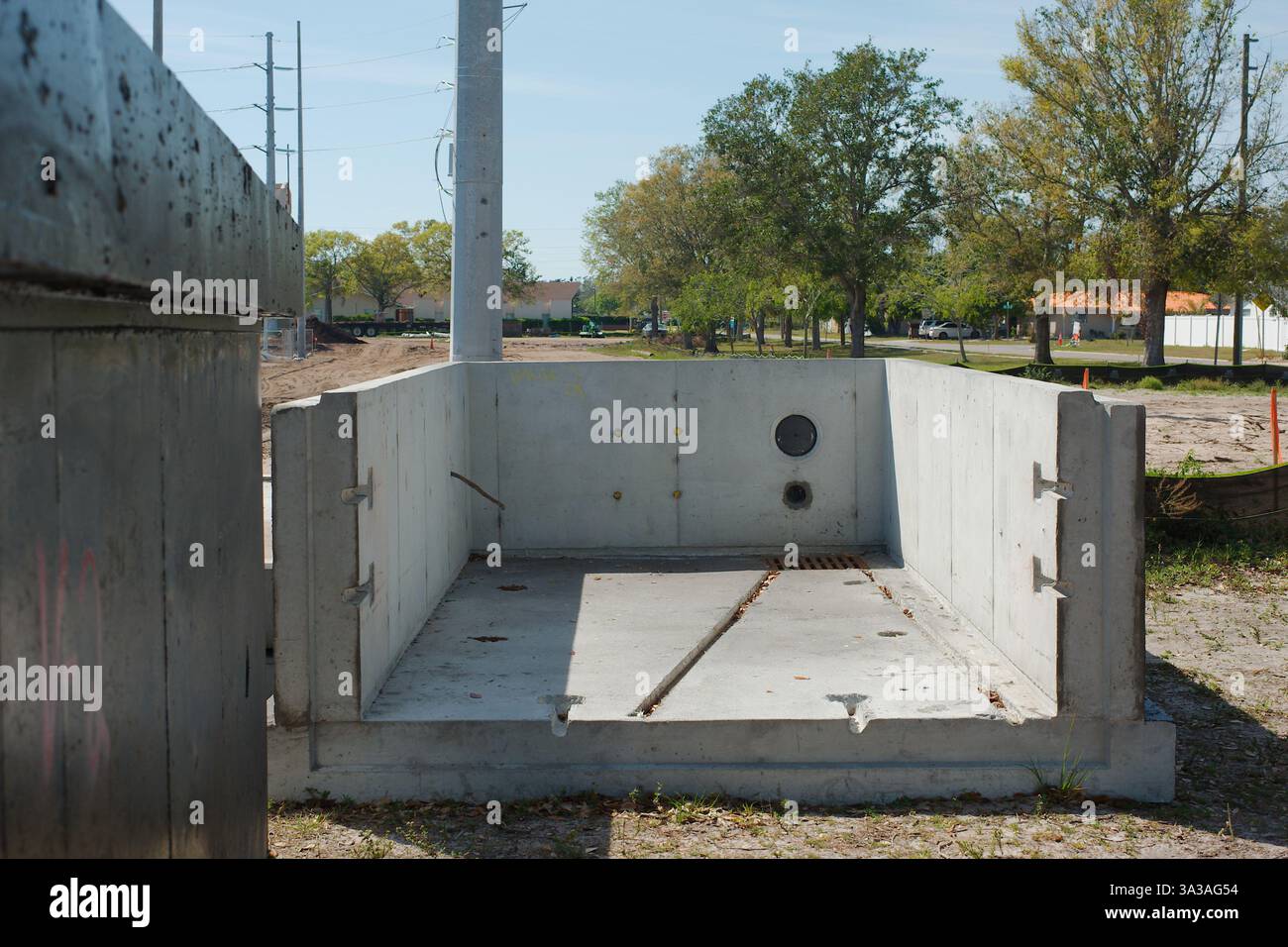 Precast concrete harvesting water tank. At a construction site for an ...
