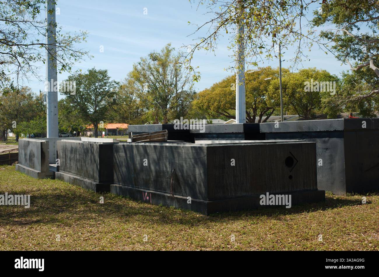 Precast concrete harvesting water tank. At a construction site for an ...