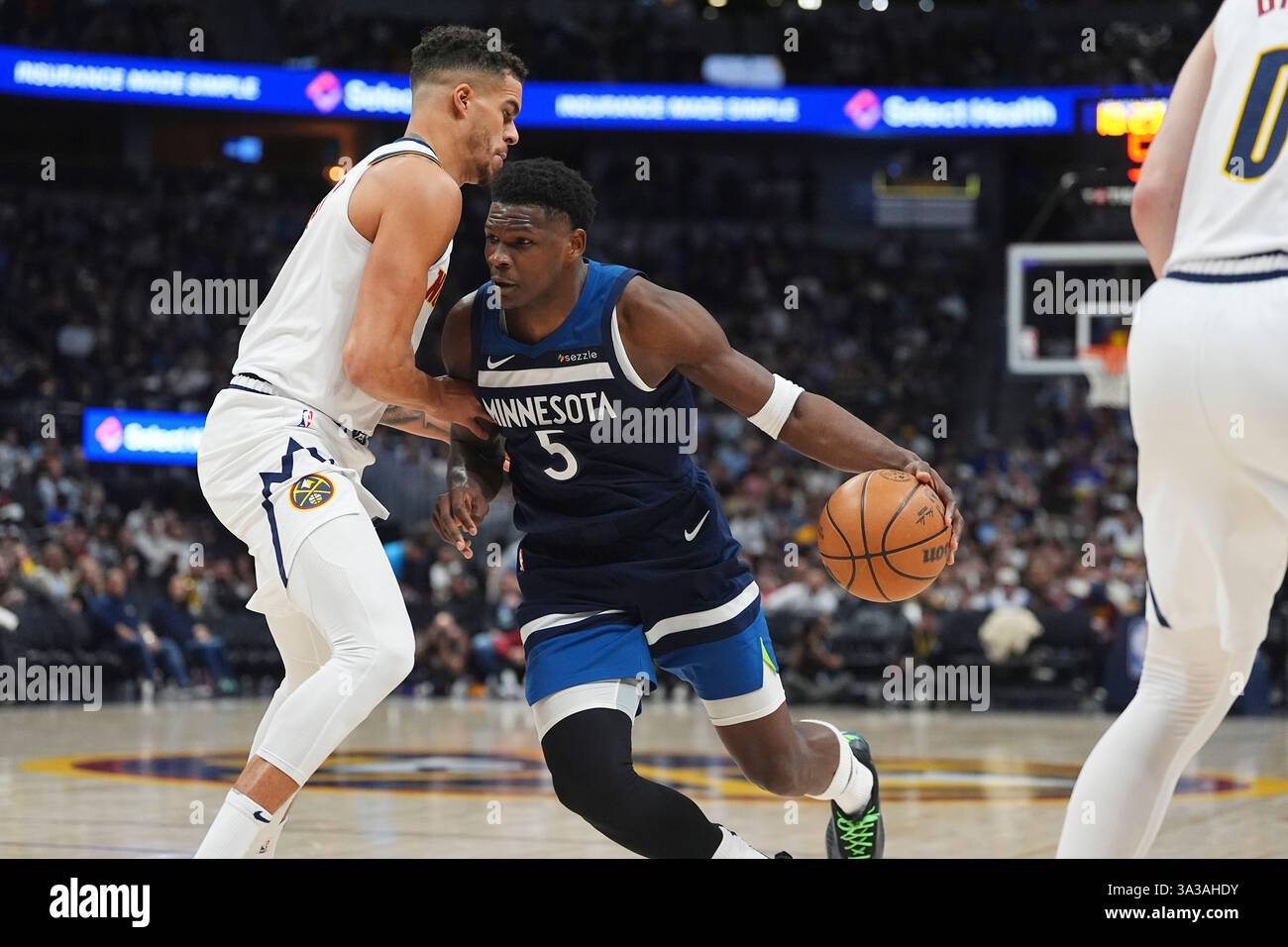 Minnesota Timberwolves guard Anthony Edwards (5) and Denver Nuggets ...