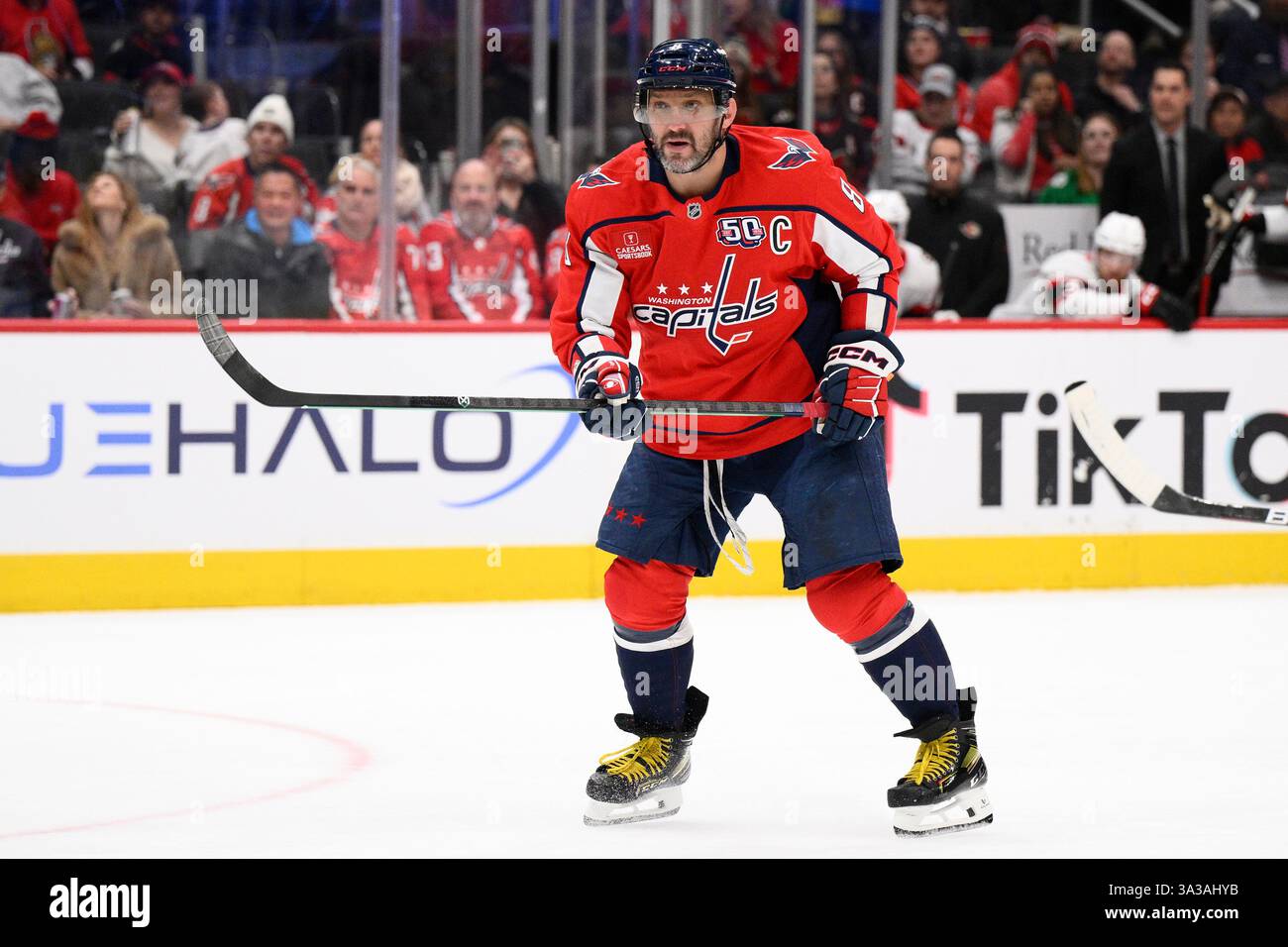 Washington Capitals left wing Alex Ovechkin (8) in action during the ...