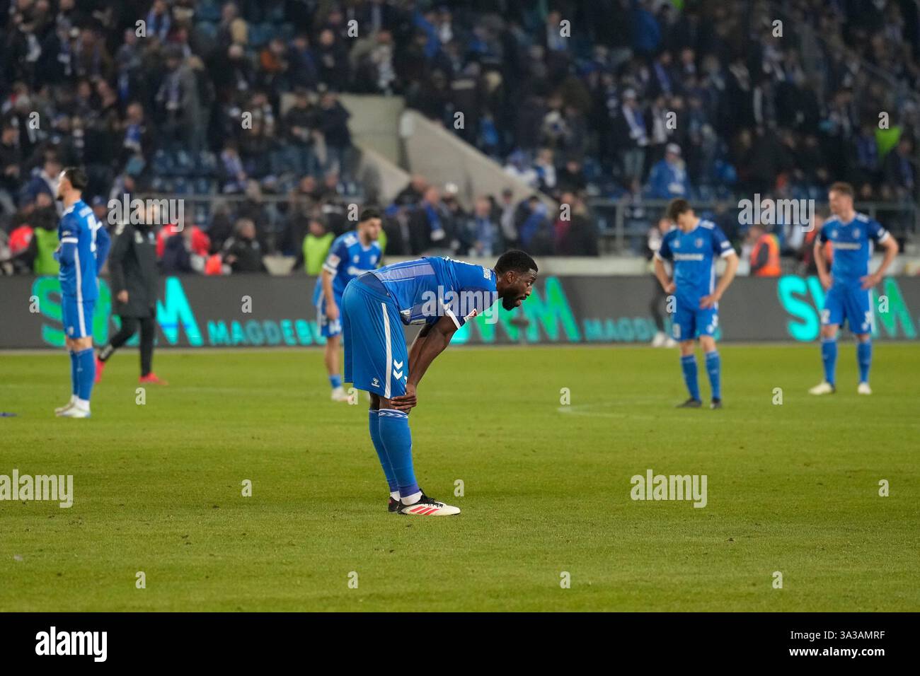 Patric Pfeiffer (1. FC Magdeburg, #3) reagiert nach dem Spiel GER, 1 ...