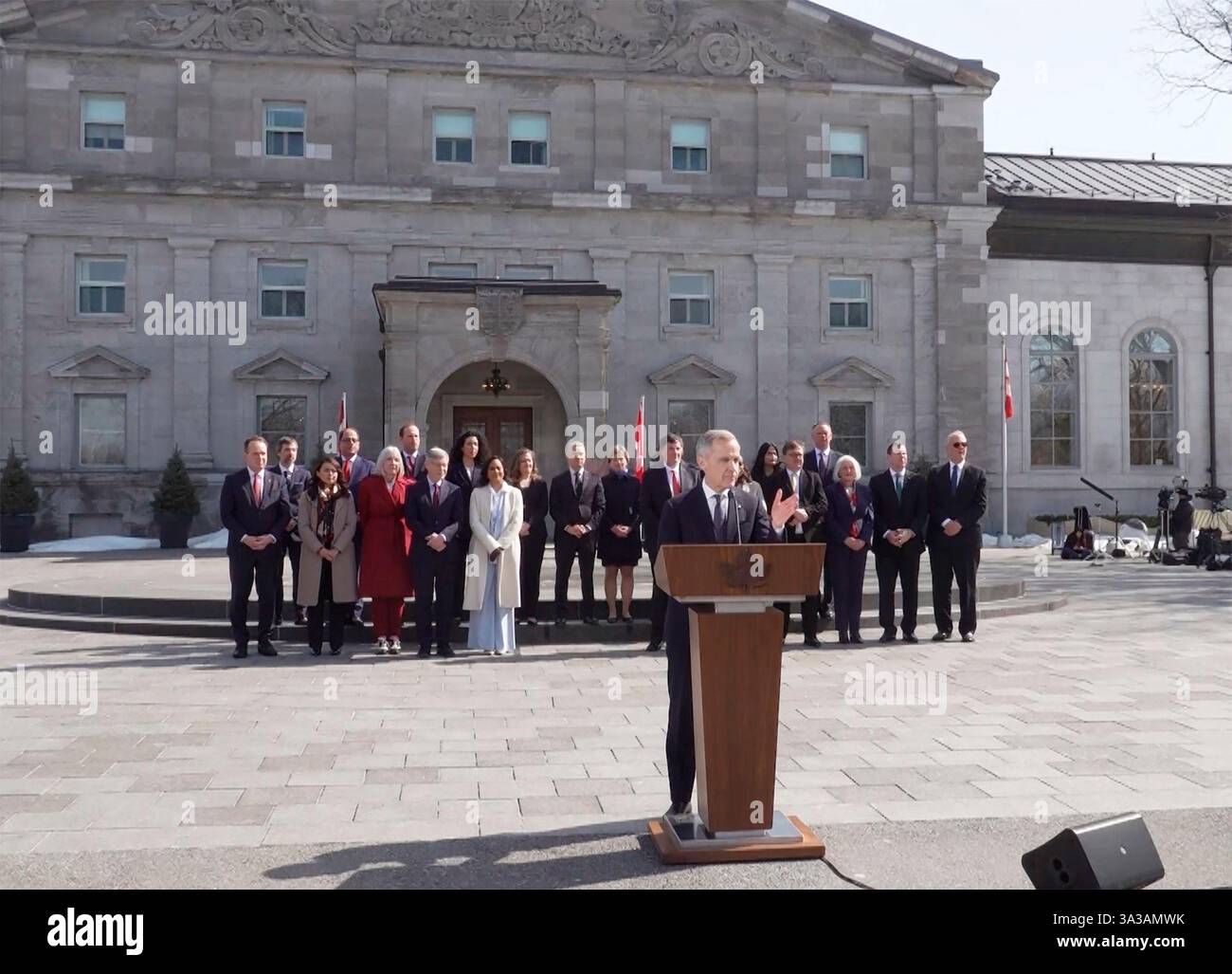 Ottawa, Canada. 14th Mar, 2025. The screenshot from a video shows Mark ...