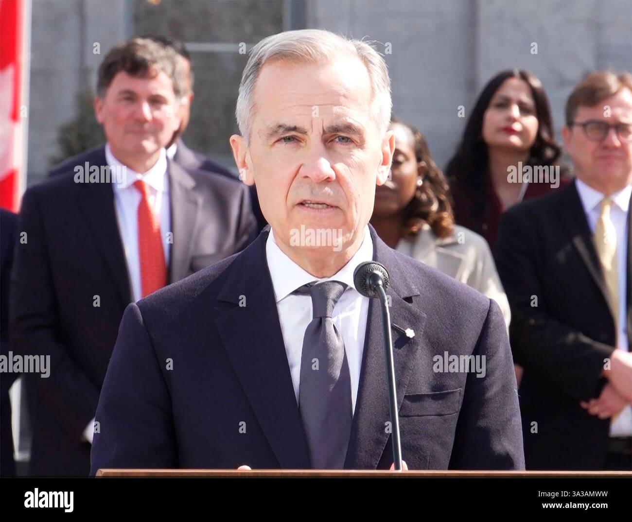 Ottawa, Canada. 14th Mar, 2025. The screenshot from a video shows Mark ...