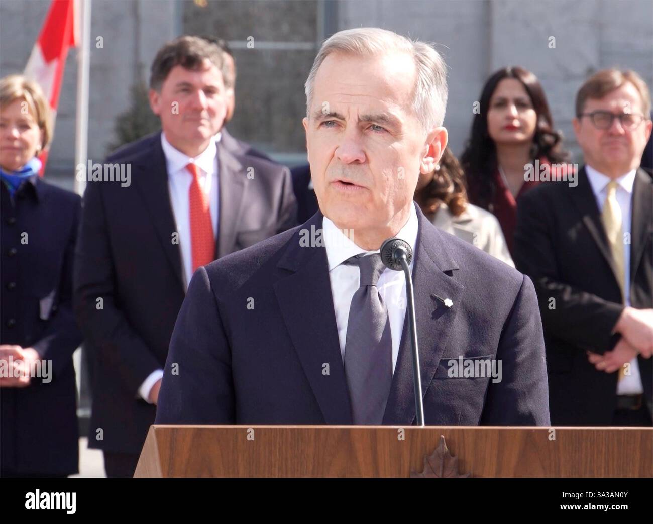 Ottawa, Canada. 14th Mar, 2025. The screenshot from a video shows Mark Carney speaking to the ...