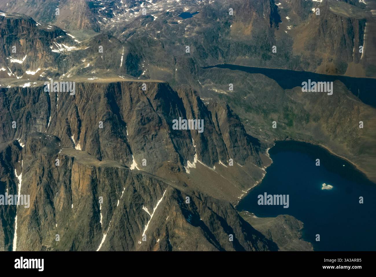 Aerial, view of Baffin Island landscape between, Iqaluit, Nunavut ...