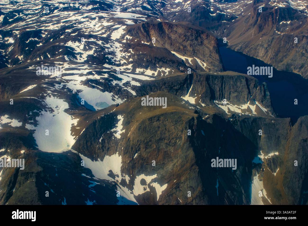 Aerial, view of Baffin Island landscape between, Iqaluit, Nunavut ...