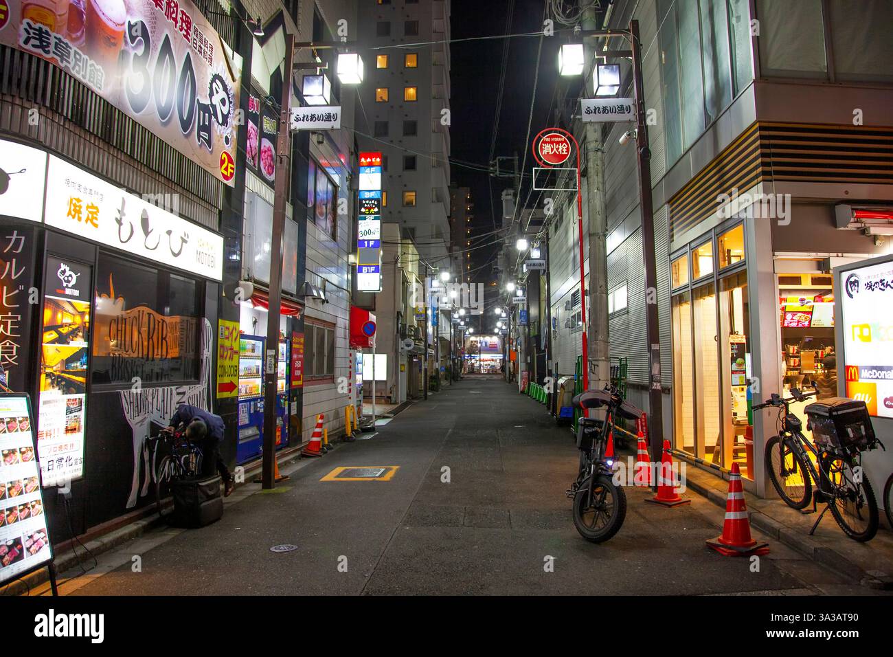 Rokku Broadway at night in Asakusa, Tokyo, Japan. It is famous as one ...