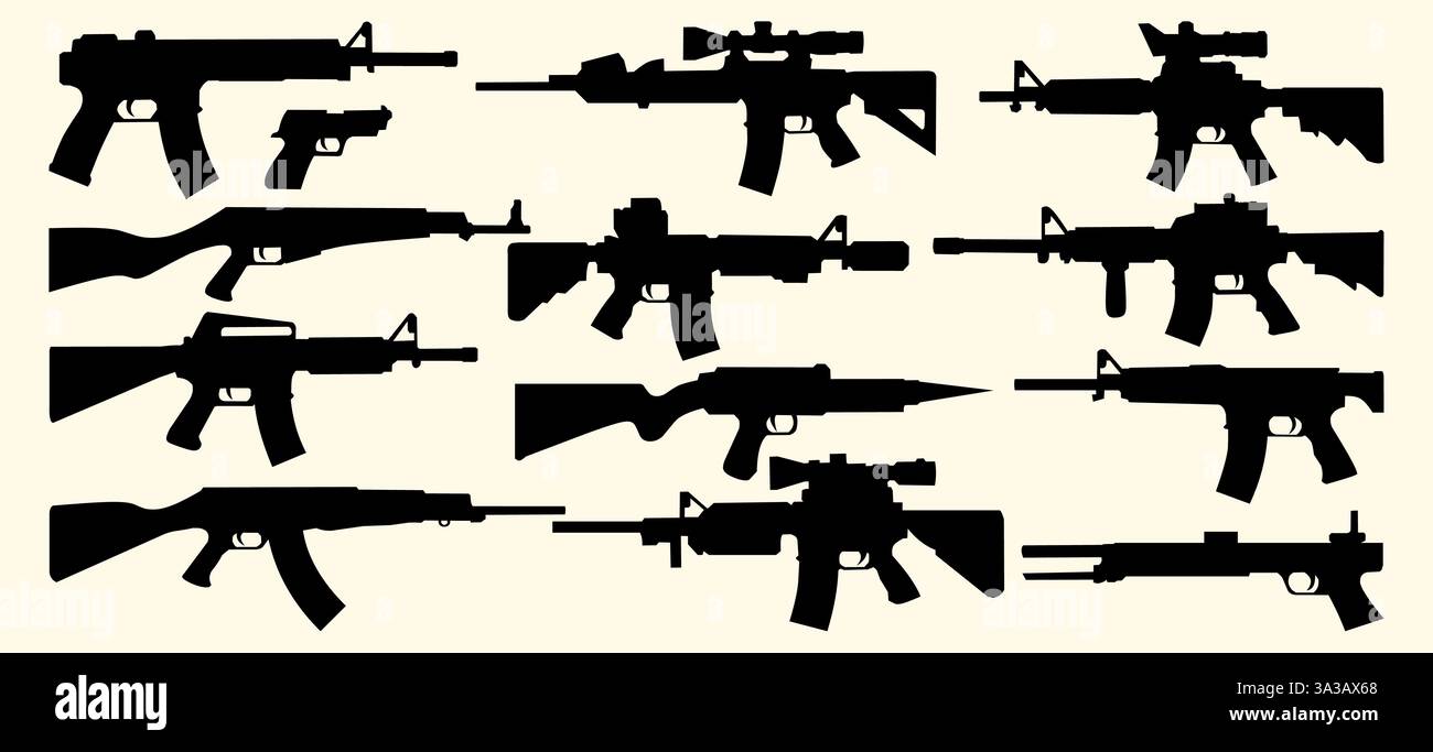 Silhouettes of various firearms showcasing different rifle and pistol ...