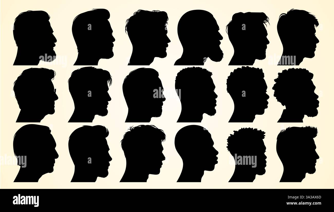 Silhouettes of diverse male profiles showcasing unique hairstyles ...