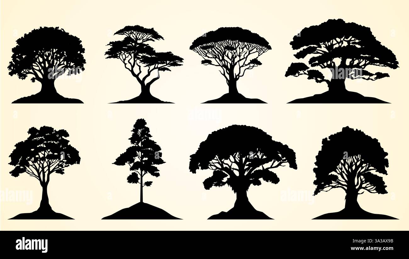 Silhouettes of various tree designs showcasing different shapes ...