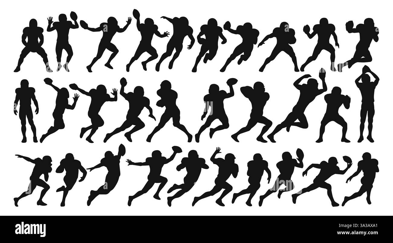 Silhouettes of American football players in various action poses ...
