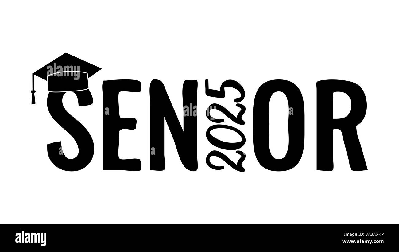 Senior 2025 lettering with graduation cap isolated on white ...