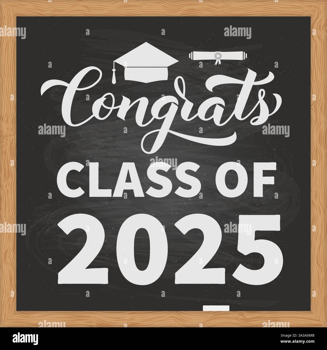 Congrats Class of 2025 inscription on chalkboard with wooden frame ...