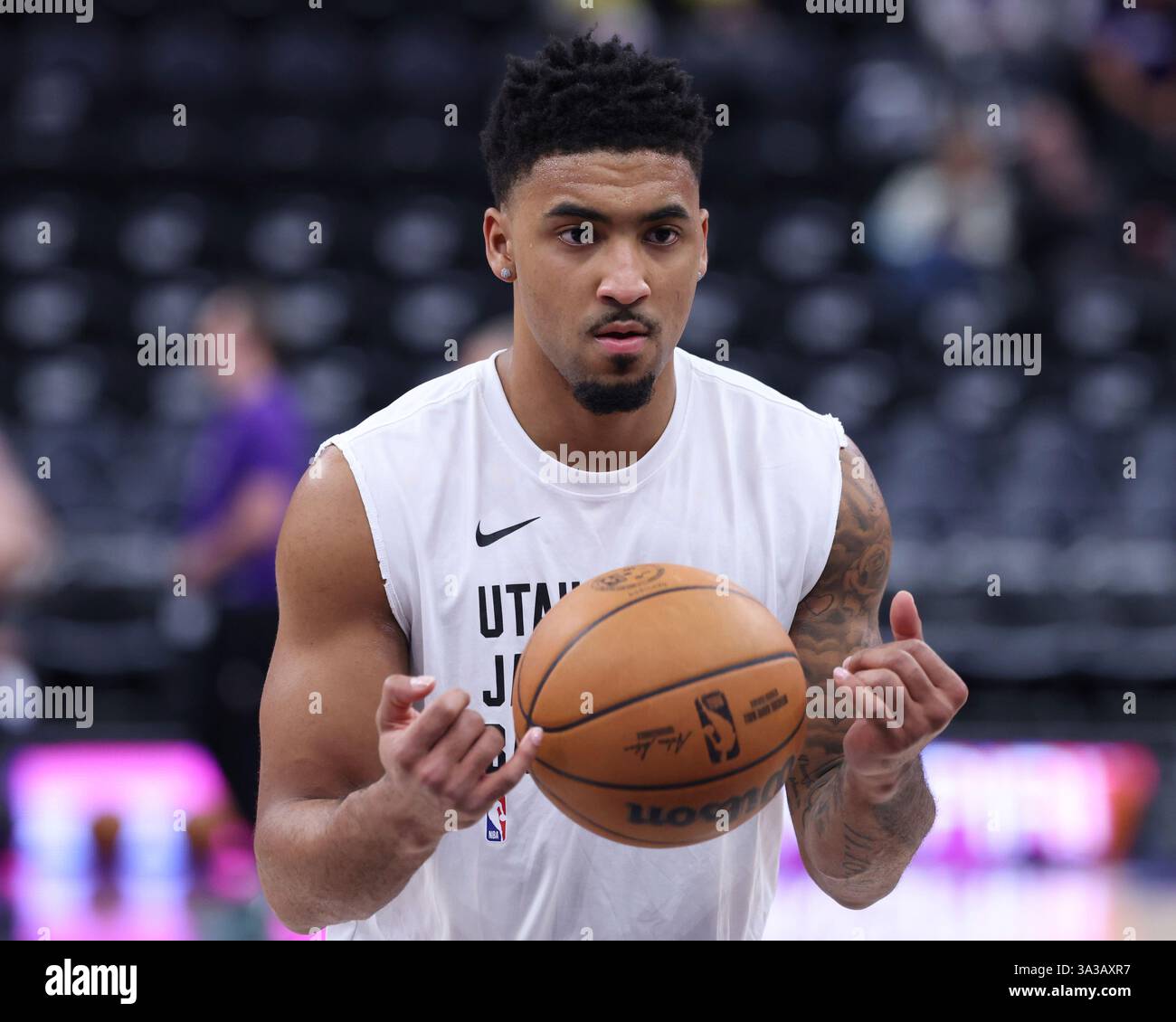 Utah Jazz forward KJ Martin warms up before an NBA basketball game ...