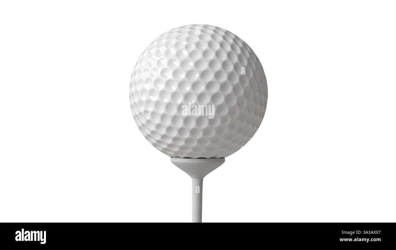 3D render of a golf ball on tee with clipping path. Close-up golf ball ...
