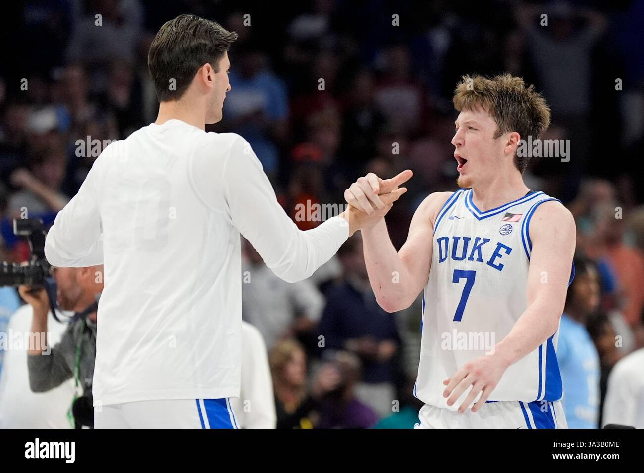 Duke guard Kon Knueppel celebrates after their win against North ...