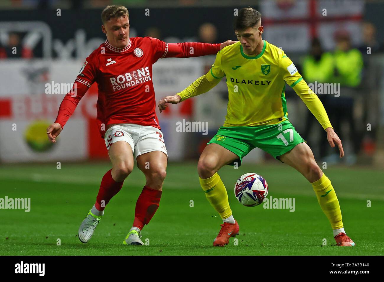 Bristol, UK. 14th Mar, 2025. Ante Crnac of Norwich City battles for ...