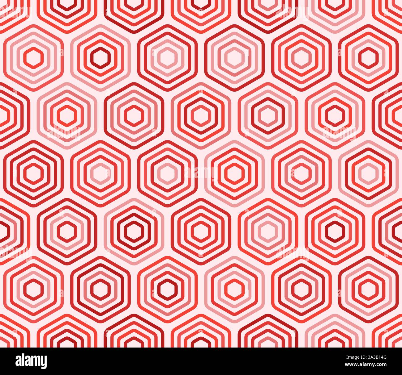 Seamless hexagon pattern. Bold stacked rounded hexagons mosaic cells. Red color tones. Large ...
