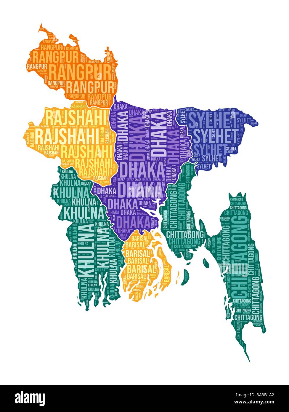 Bangladesh shape. Country word cloud with region division. Bangladesh ...