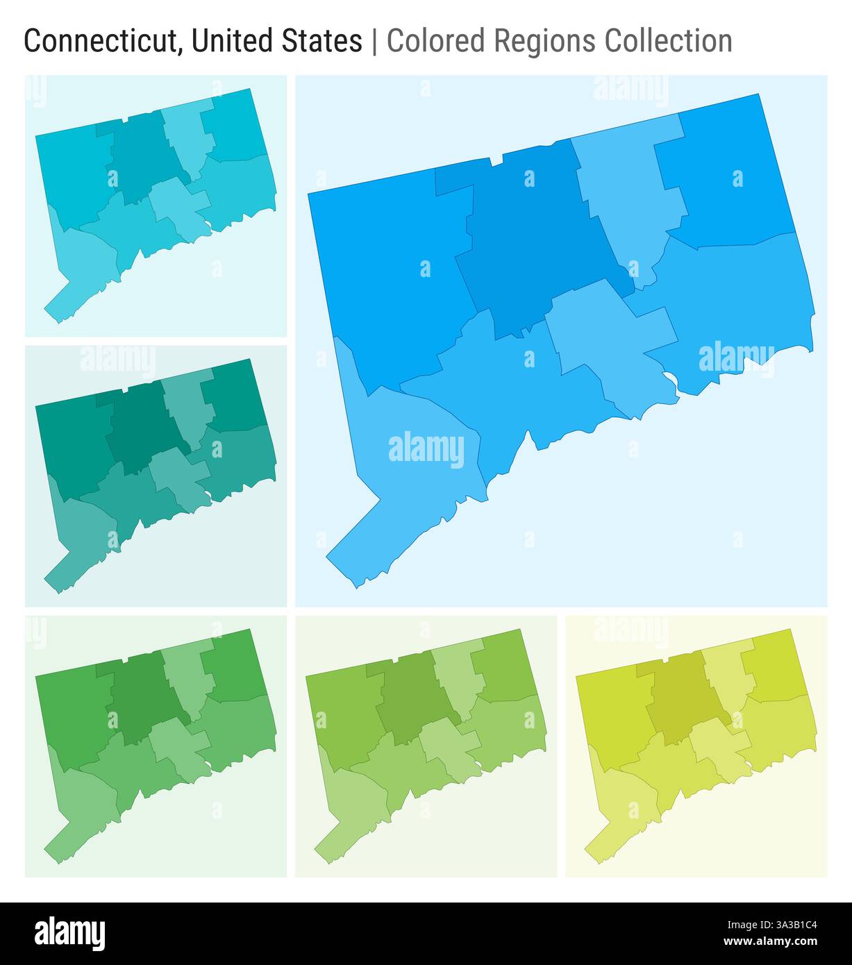Connecticut, United States. Map collection. State shape. Colored ...