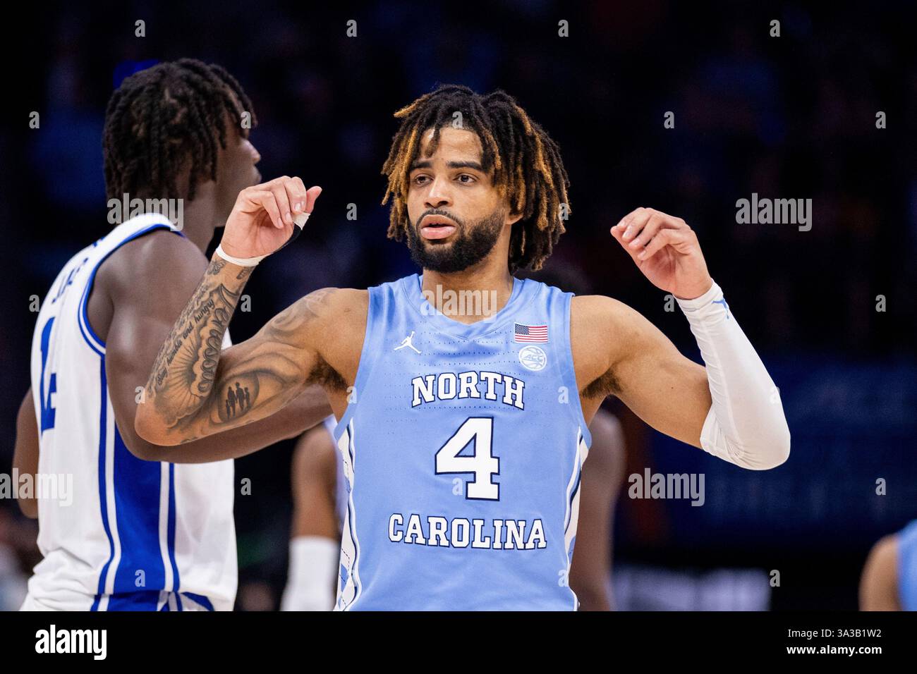 March 14, 2025: North Carolina Tar Heels guard RJ Davis (4) reacts to a ...