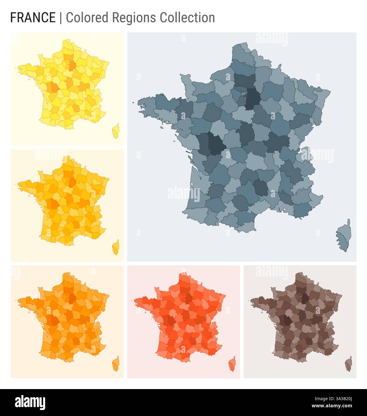 France map collection. Country shape with colored regions. Blue Grey ...