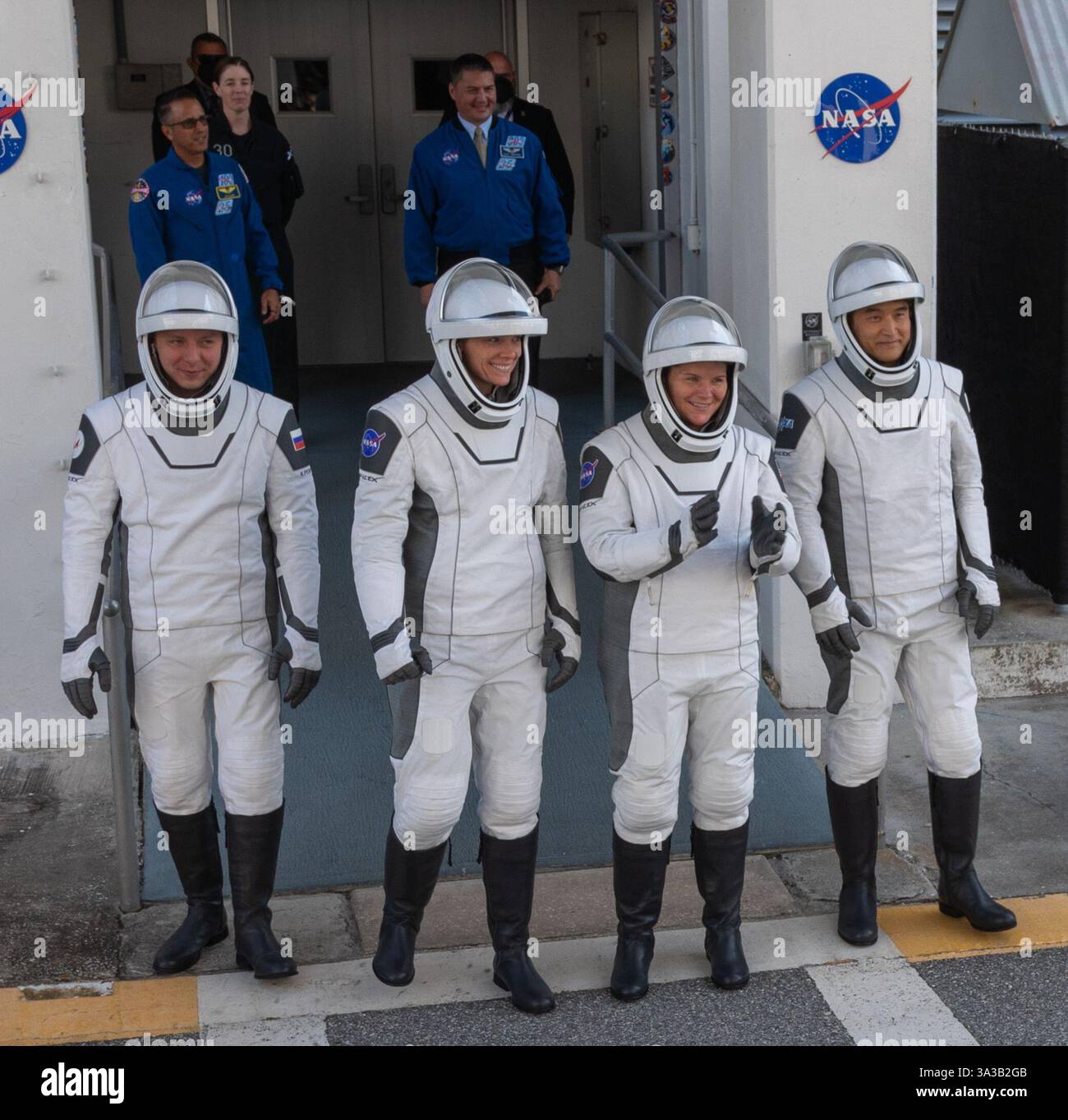 Kennedy Space Center, USA. 14th Mar, 2025. Excitehed astronauts walking ...