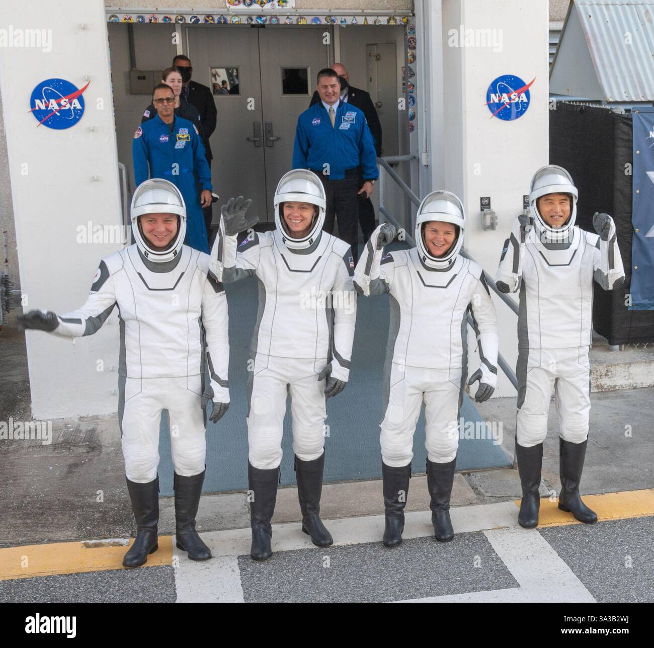 Kennedy Space Center, USA. 14th Mar, 2025. Excitehed astronauts walking ...