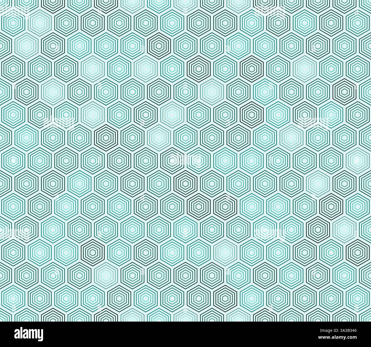 Tileable geometric pattern. Teal color tones gradients. Hexagon stacked mosaic cells. Hexagon ...