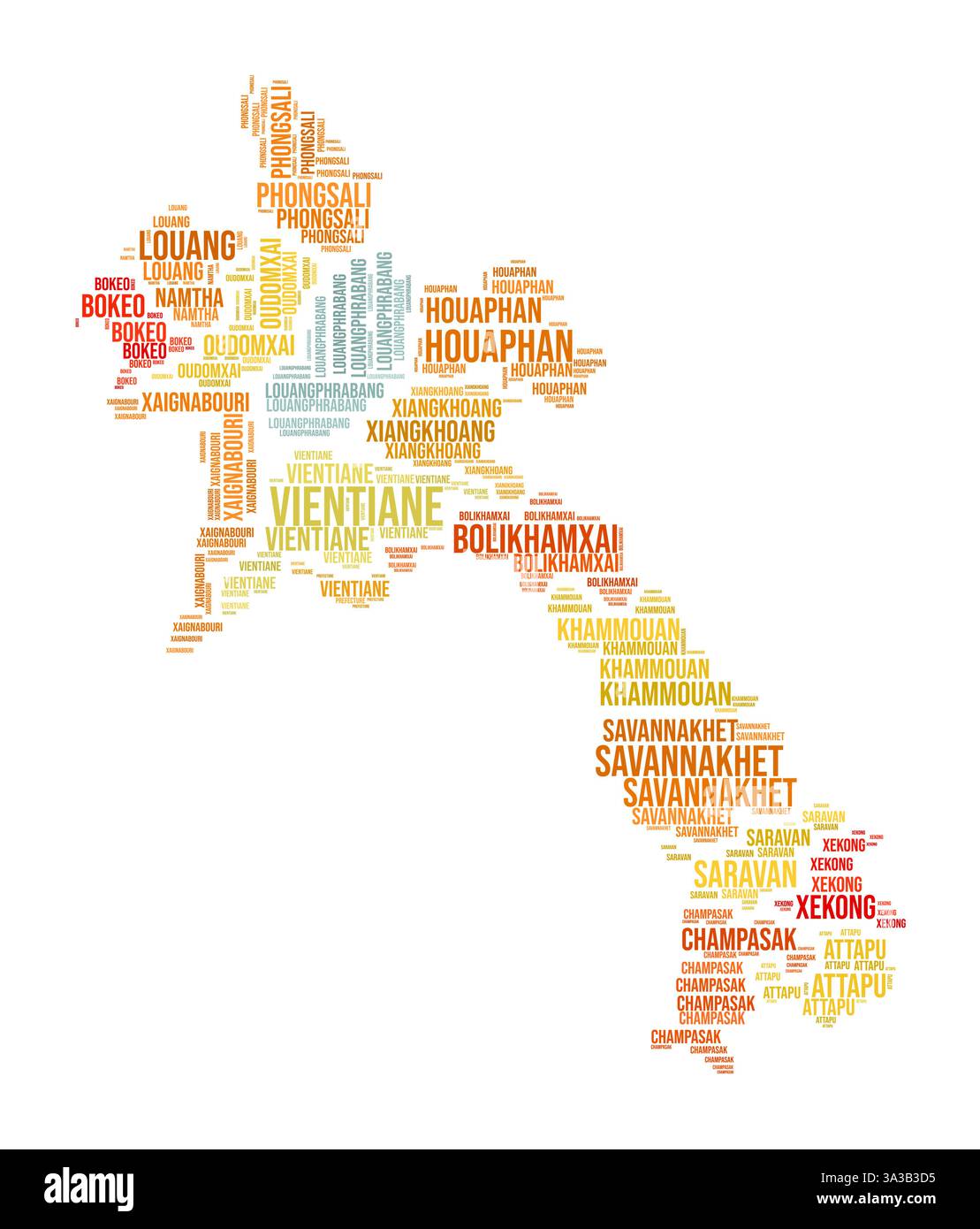Laos Word Cloud. Country shape with region division. Laos typography ...
