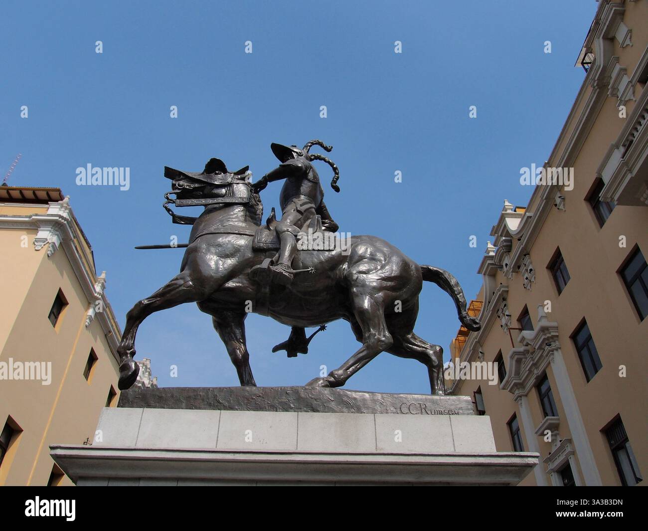 Lima, Peru. 14th Mar, 2025. Equestrian statue of Francisco Pizarro ...