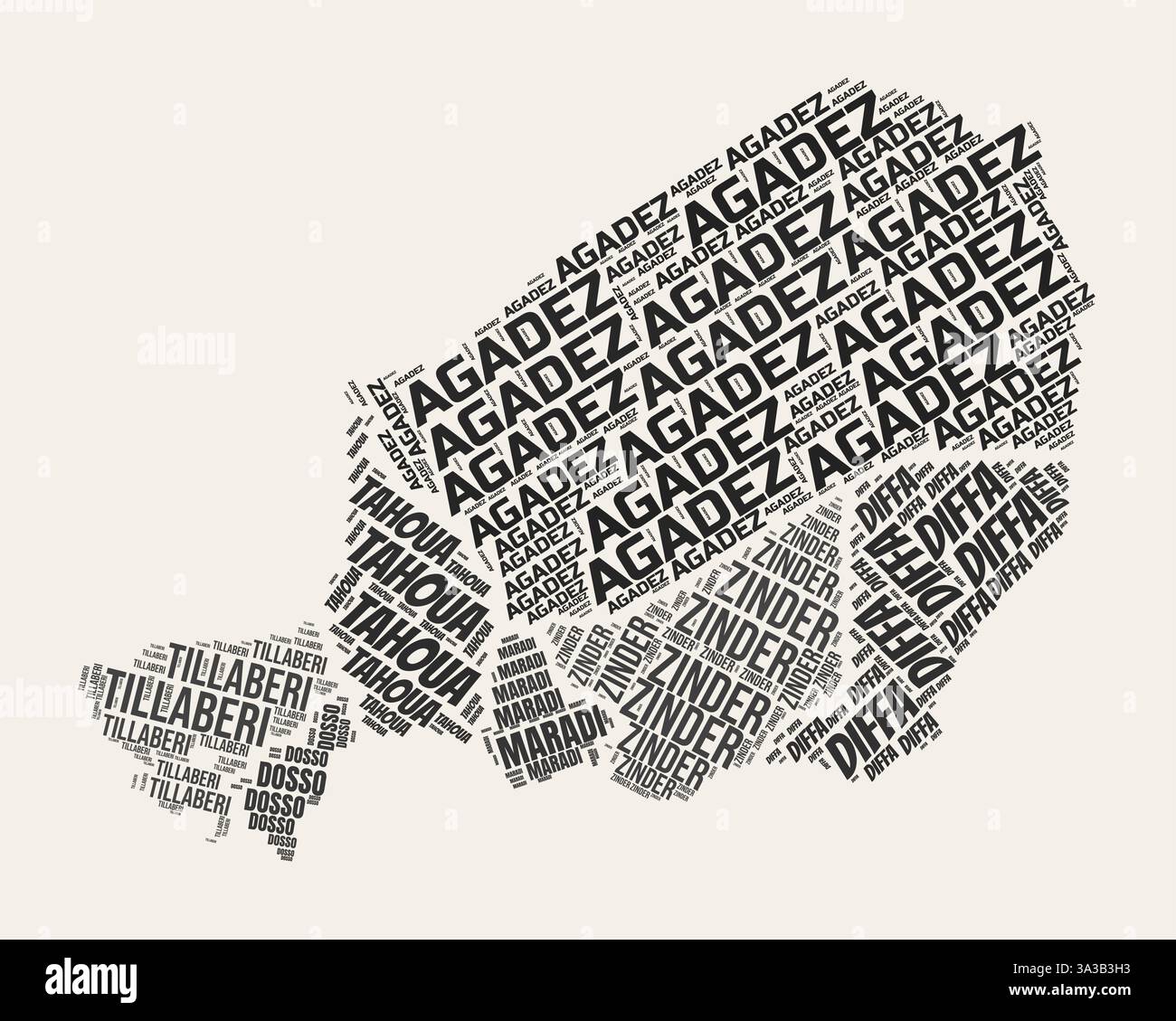 Niger Word Cloud. Country with regions division. Niger typographic text ...