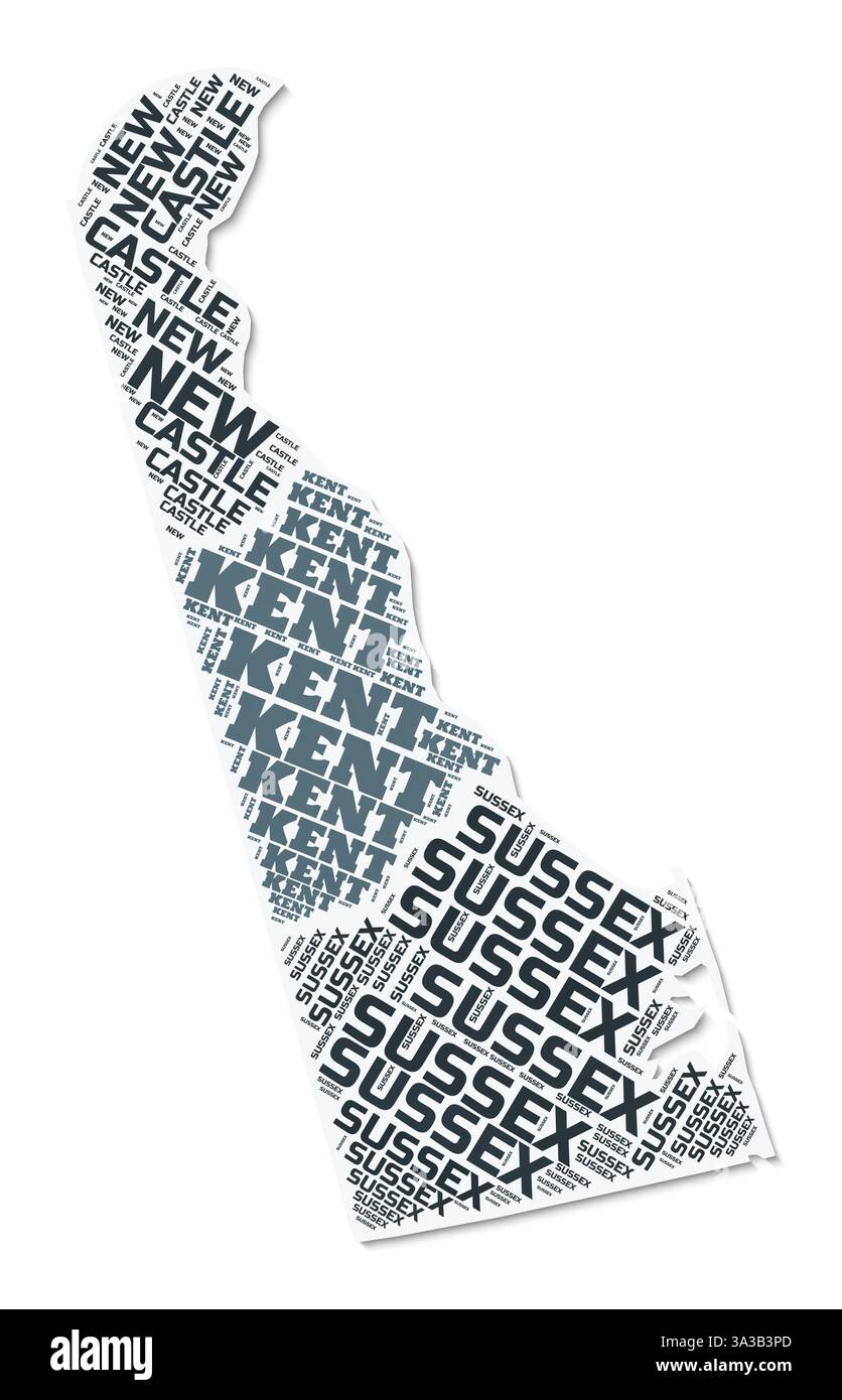 Delaware shape text cloud. State border with shadow on white background ...