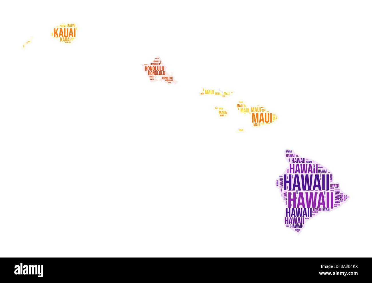 Hawaii county word cloud. State shape design. Hawaii colored ...