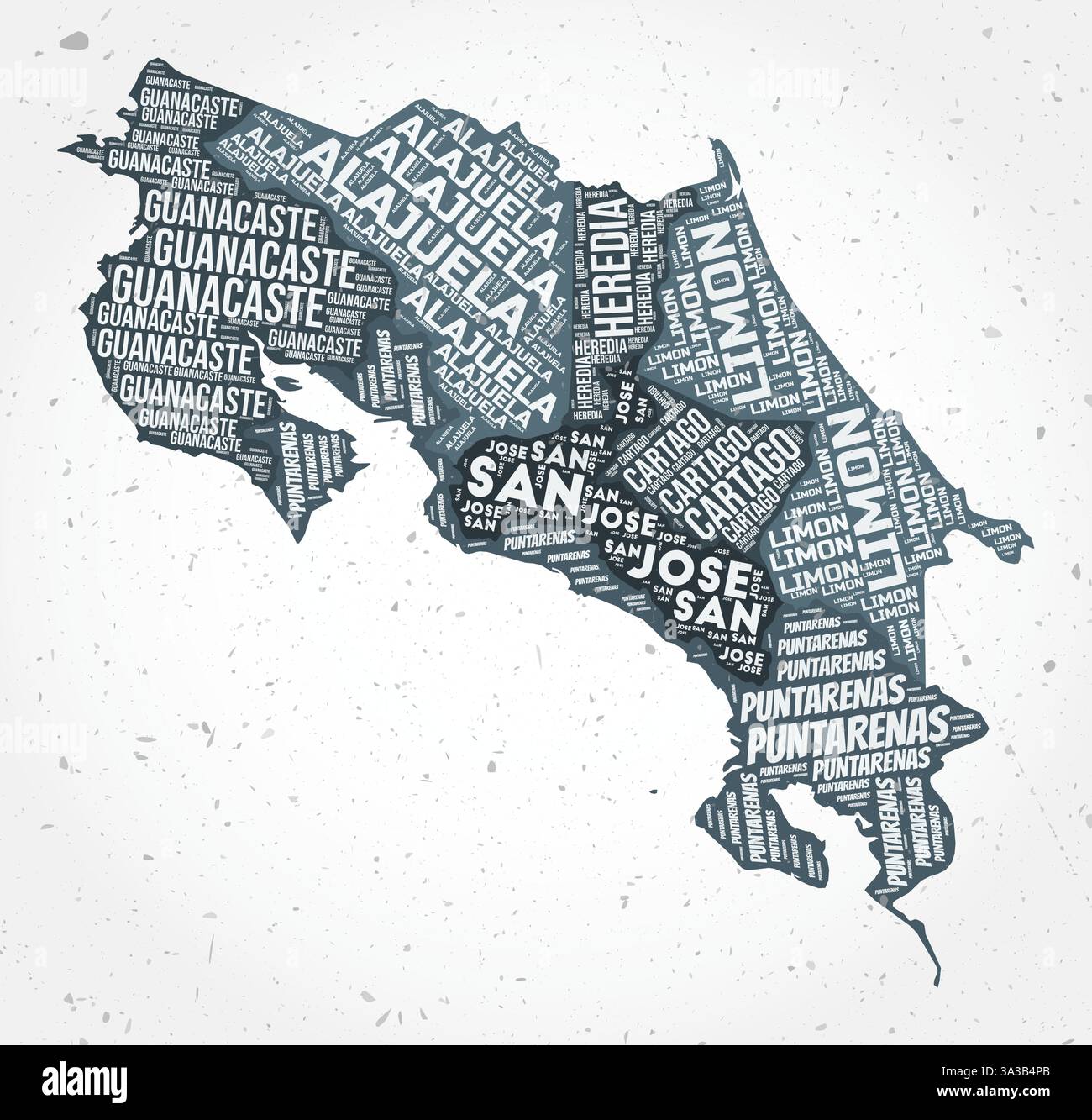Costa Rica regions word clouds. Country shape on textured background ...
