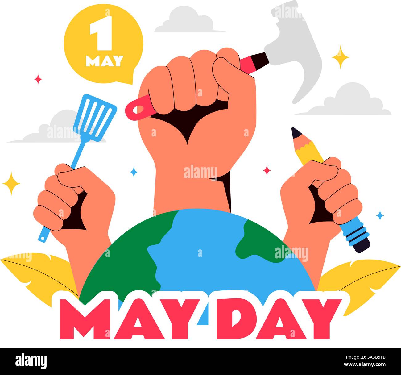 Happy May Day Vector Illustration on May 1st Featuring Various ...