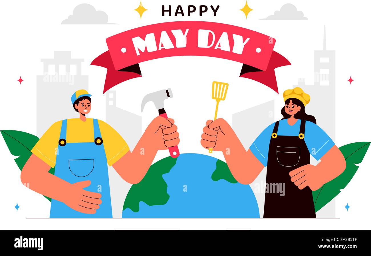 Happy May Day Vector Illustration on May 1st Featuring Various ...