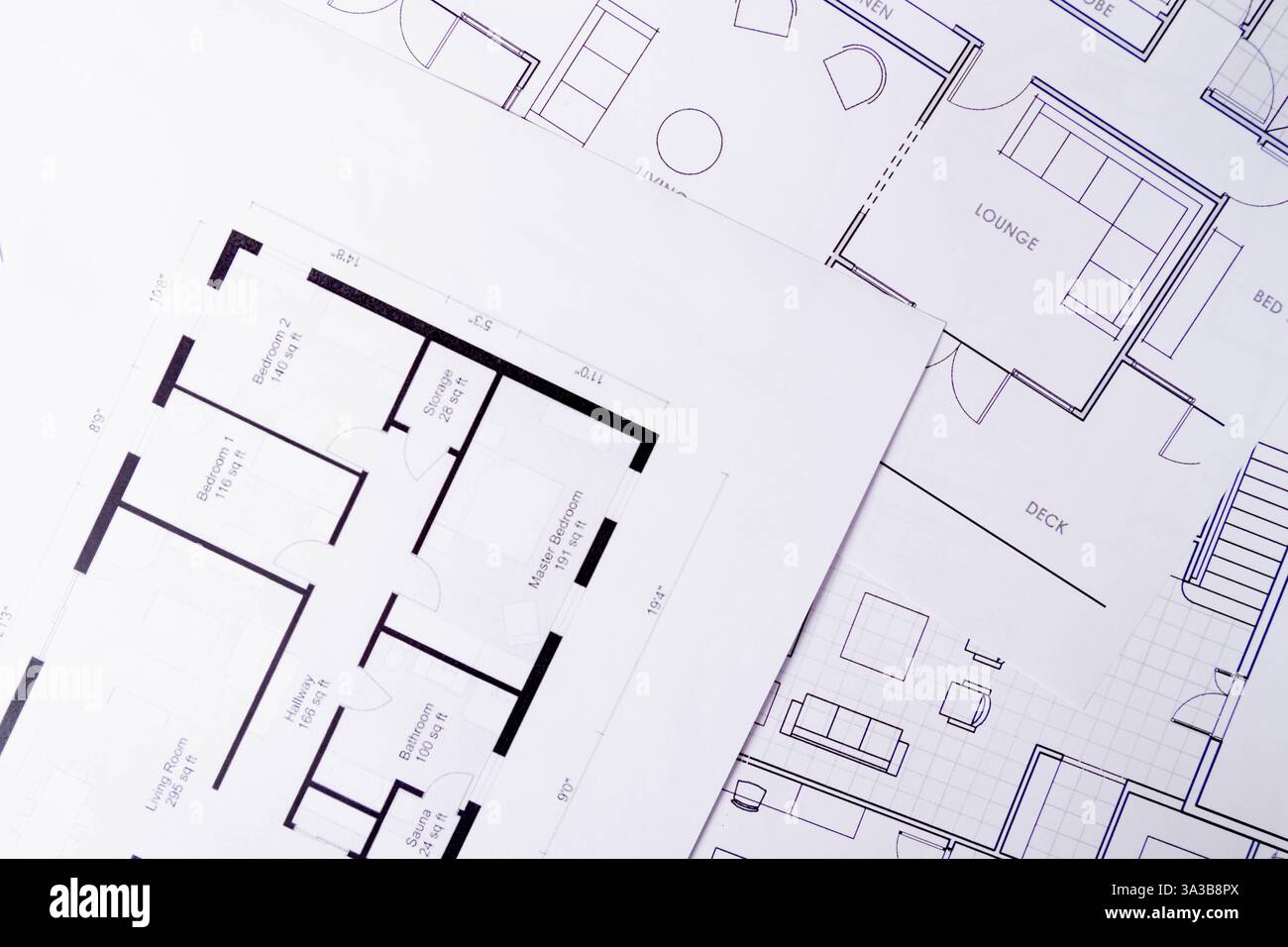 Construction background. House plan on table texture. Working drawings ...