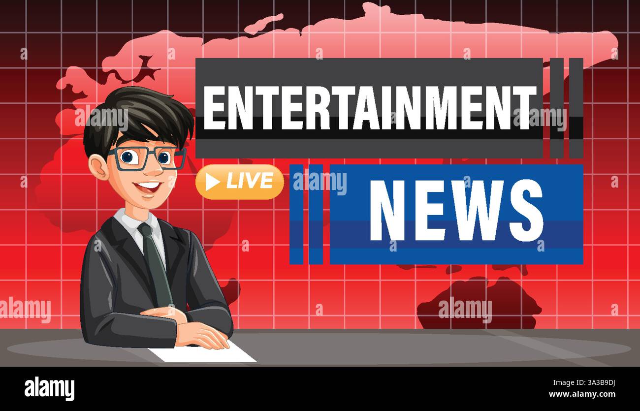 Vector illustration of a news anchor in a studio setting, featuring ...