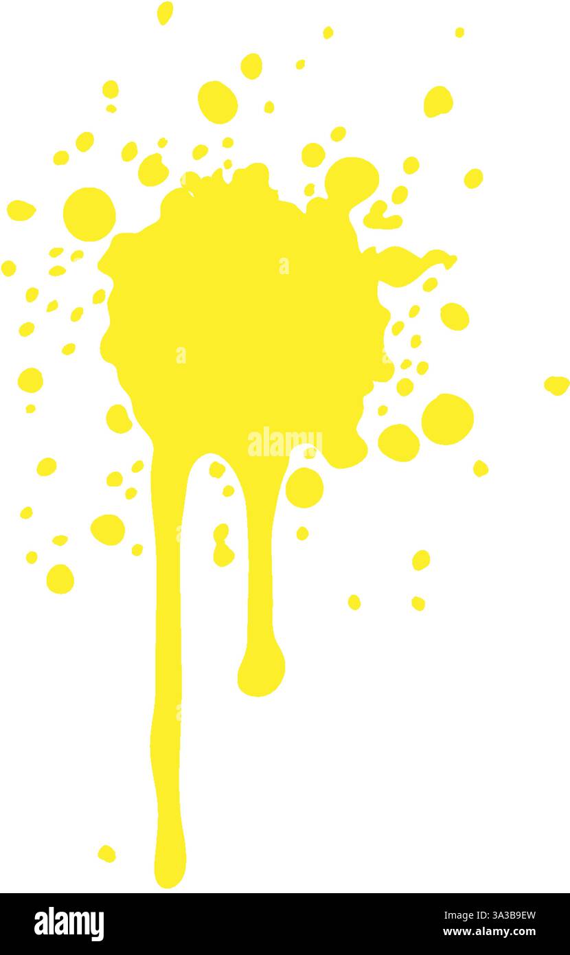 Dynamic vector illustration of a bright yellow paint splash with drips ...