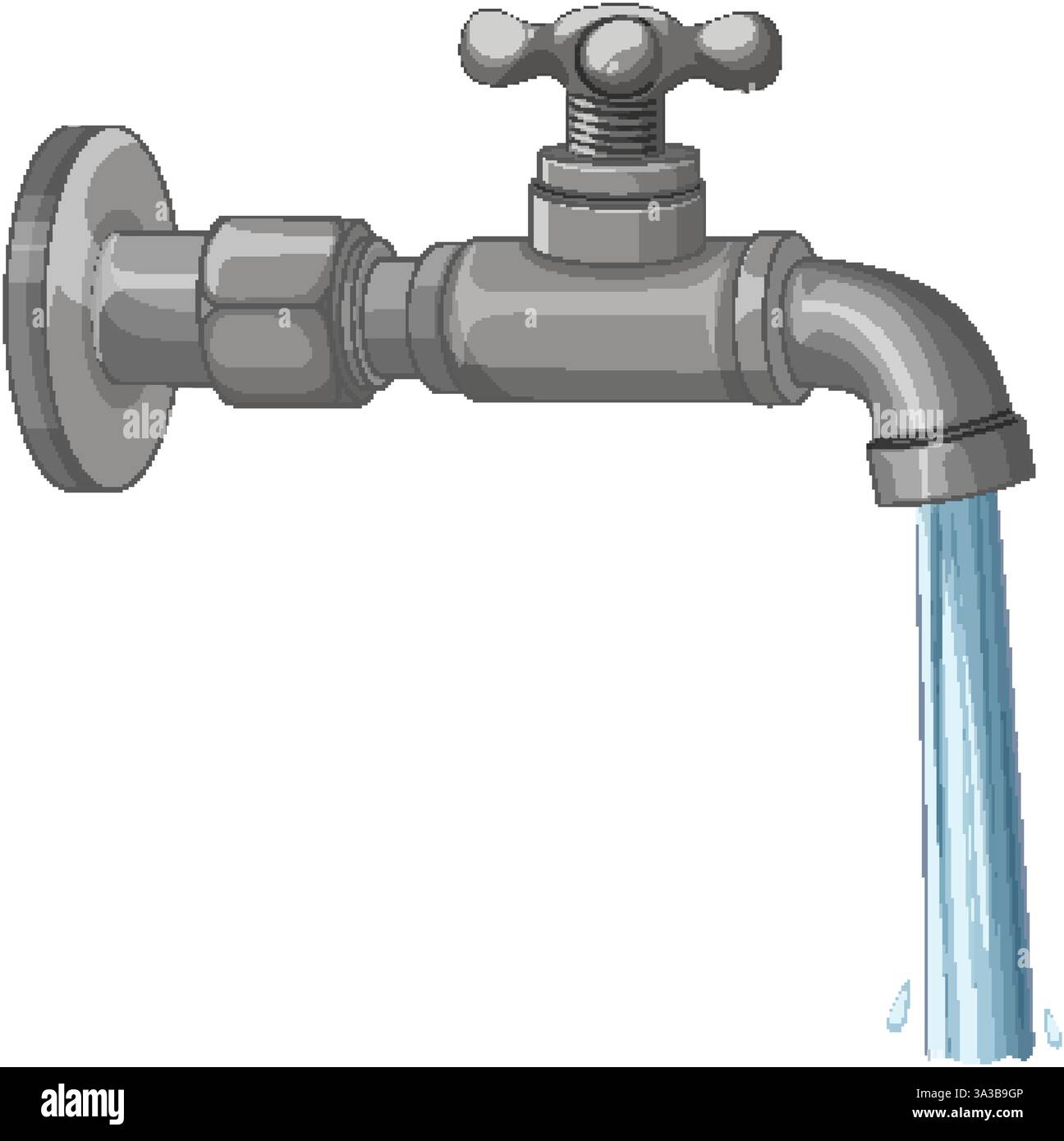 Vector illustration of a metal faucet with flowing water, showcasing ...