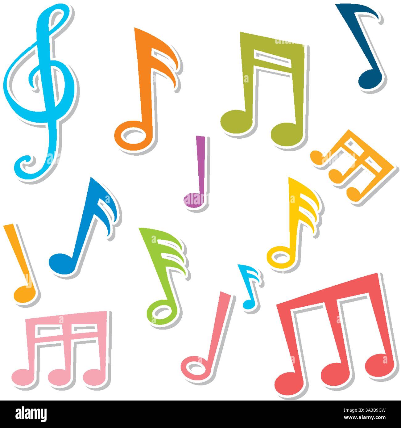 Vibrant music notes scattered on a white background Stock Vector Image ...
