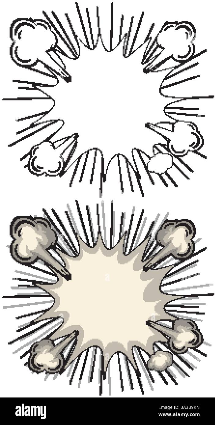 Vector illustration of comic style explosion speech bubbles with smoke ...