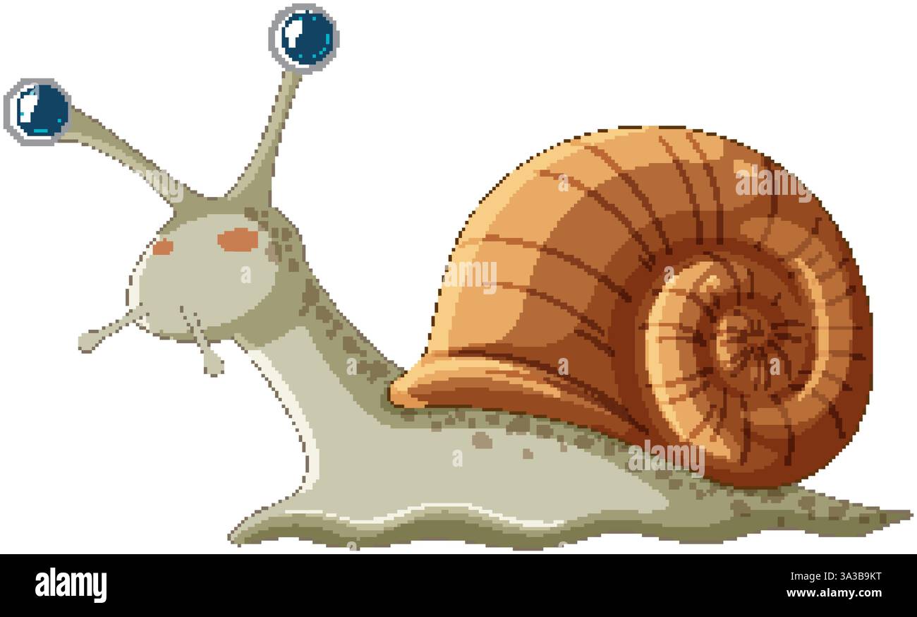 Illustration of a smiling snail with large expressive eyes and shell ...