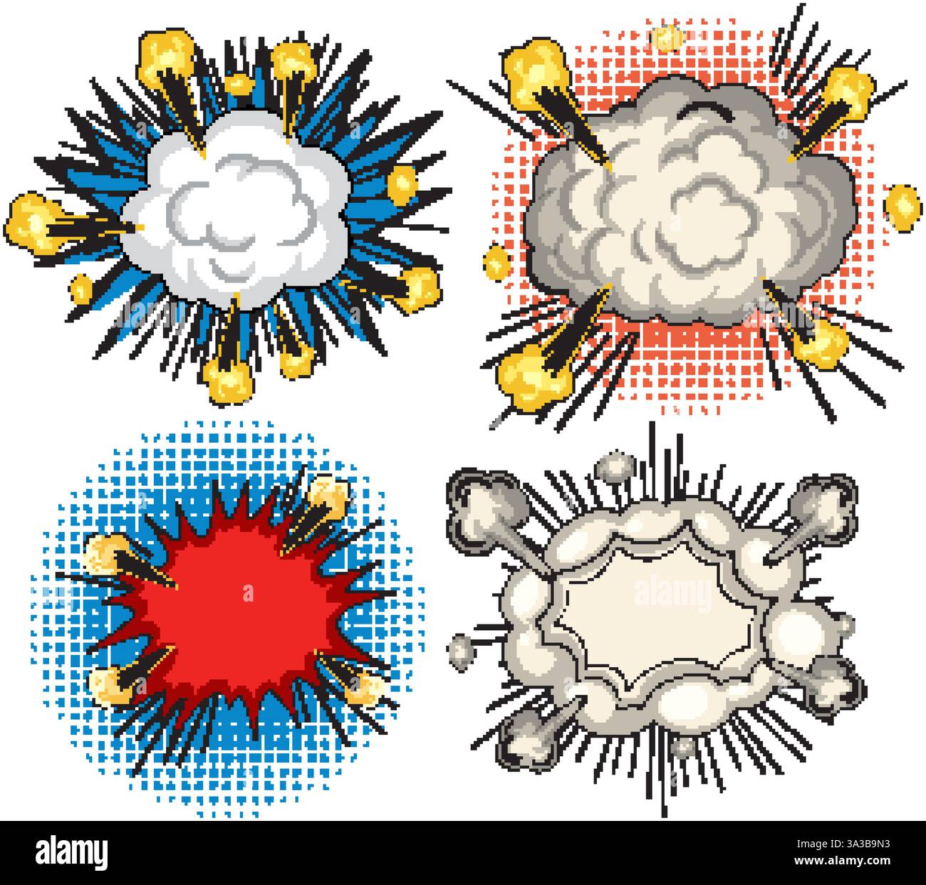 Vector illustration of colorful comic explosion speech bubbles and effects Stock Vector Image ...