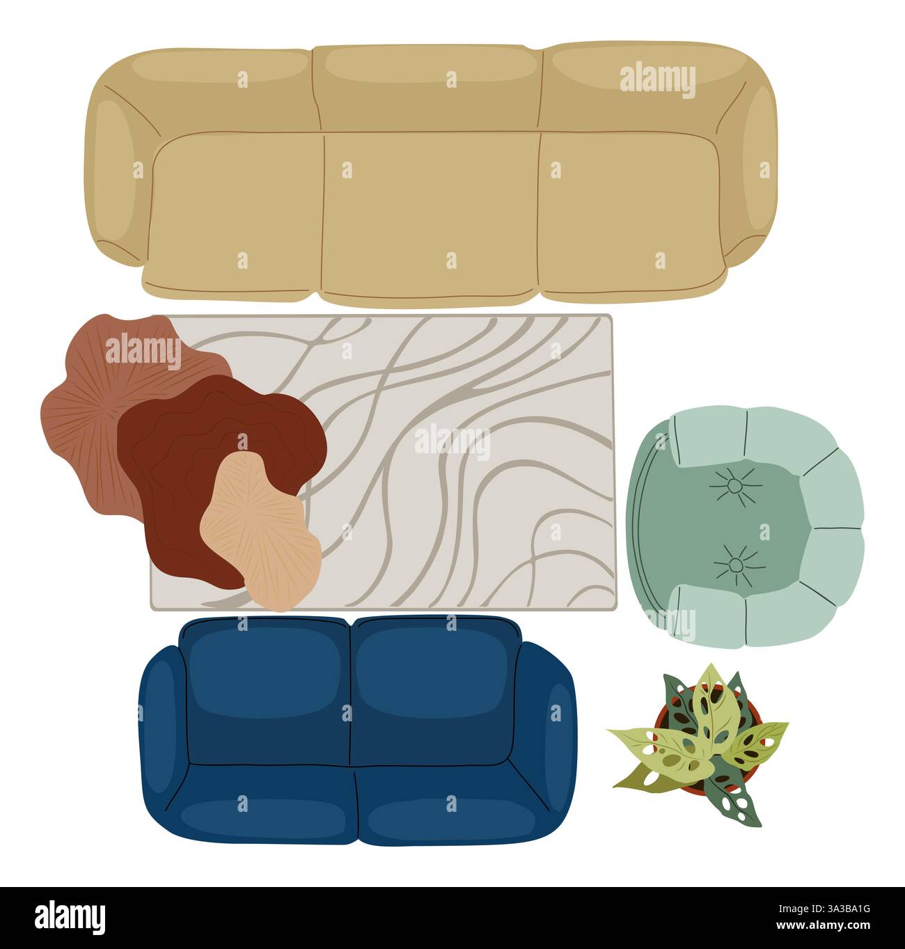 Overhead living room interior design vector art Stock Vector Image ...