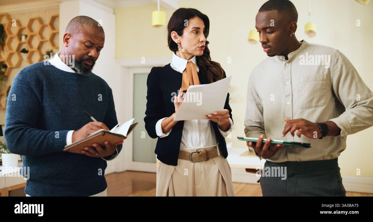 Teamwork, documents and meeting with business people in office for ...