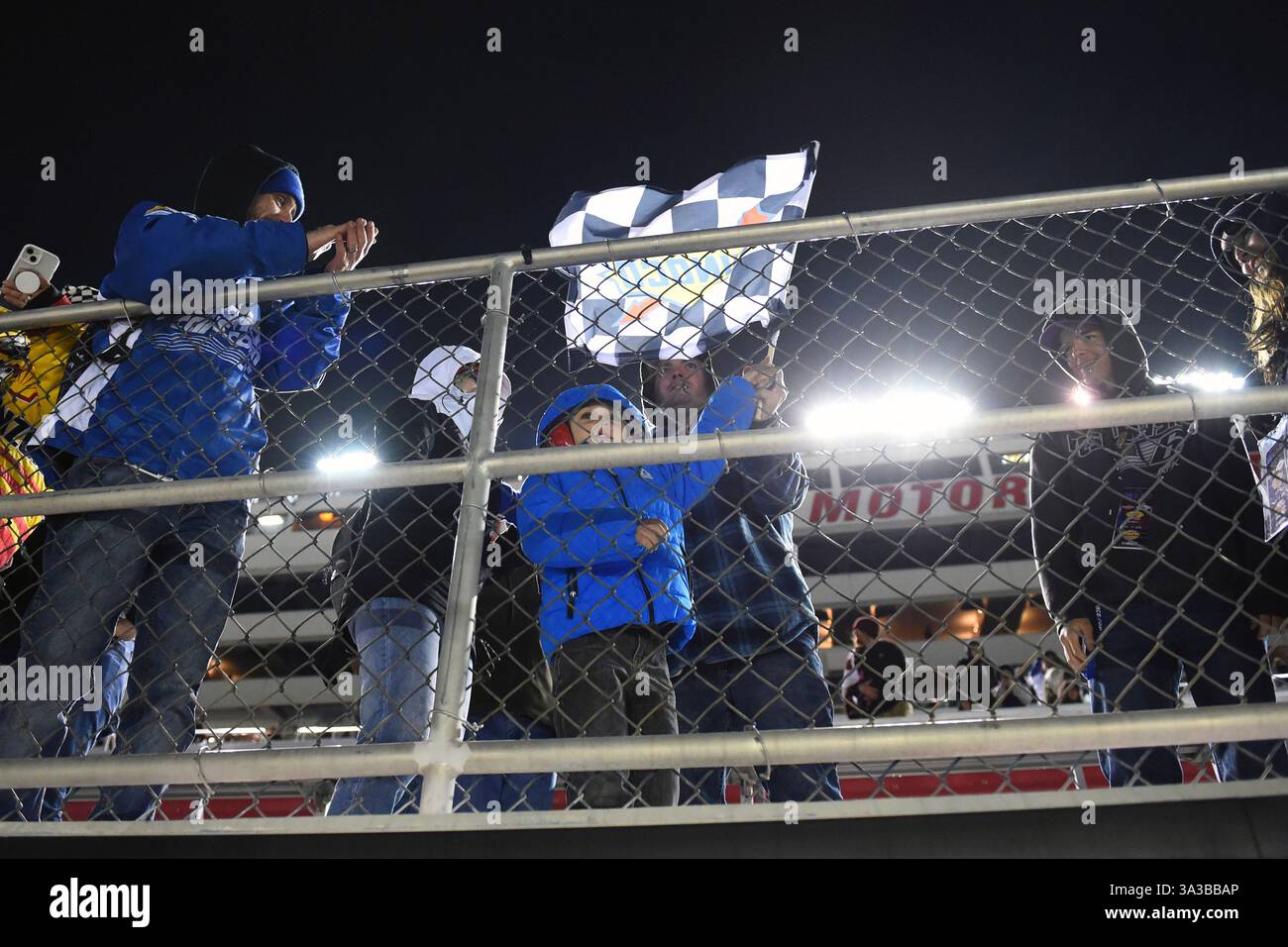 LAS VEGAS, NV - MARCH 14: A young fan waves the Sunoco Checkered Flag ...
